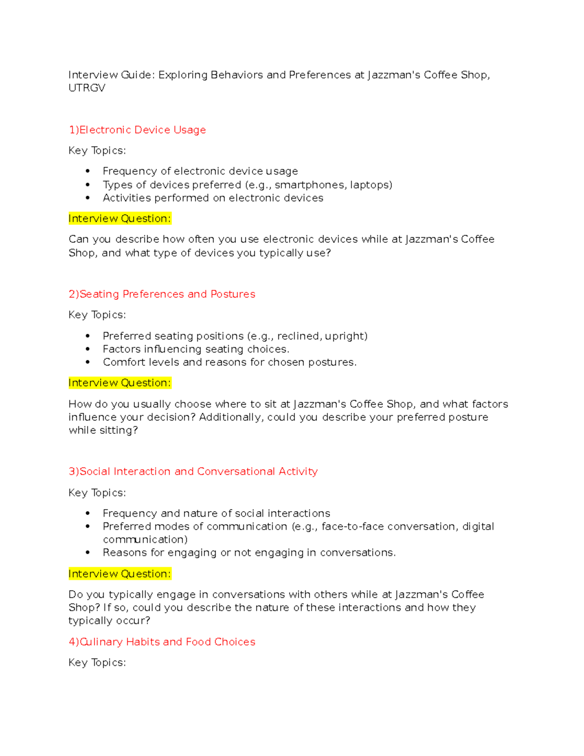 Interview Guide - bueno - Interview Guide: Exploring Behaviors and ...