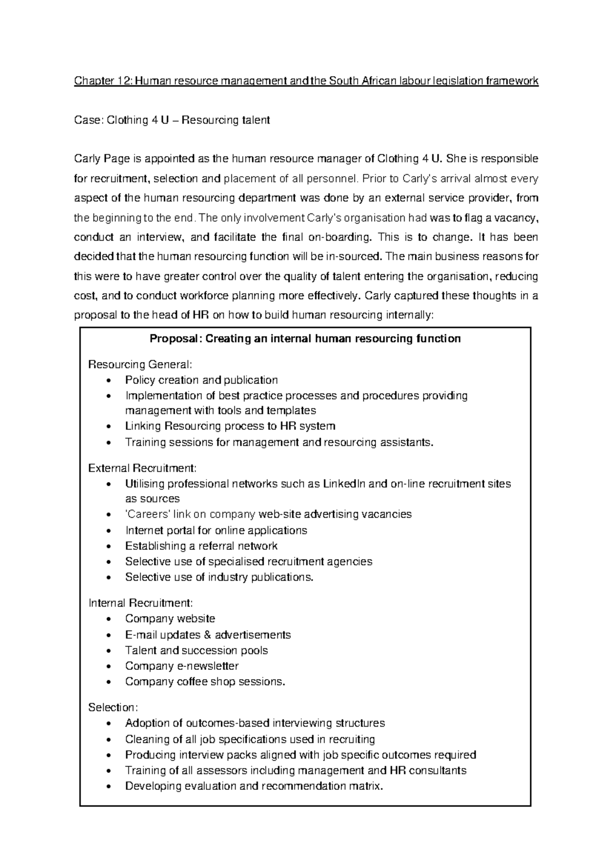 Case study - ............ - Chapter 12: Human resource management and ...