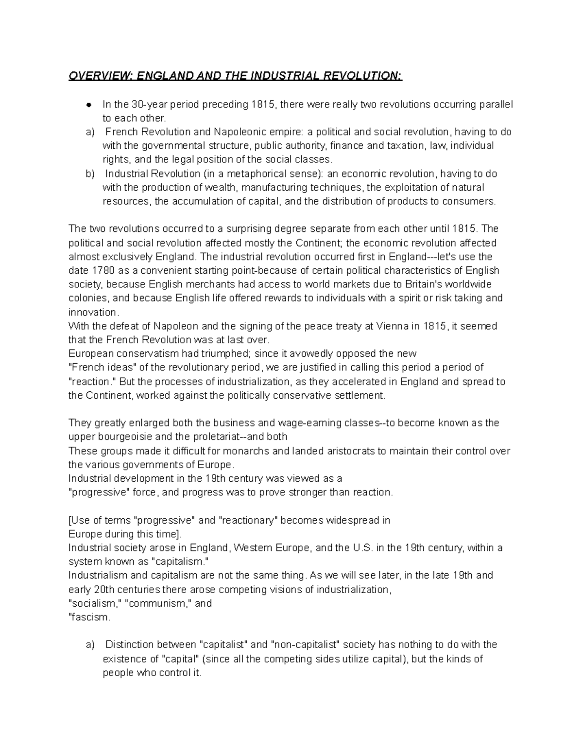 History 3-2 - Notes on OVERVIEW: ENGLAND AND THE INDUSTRIAL REVOLUTION ...