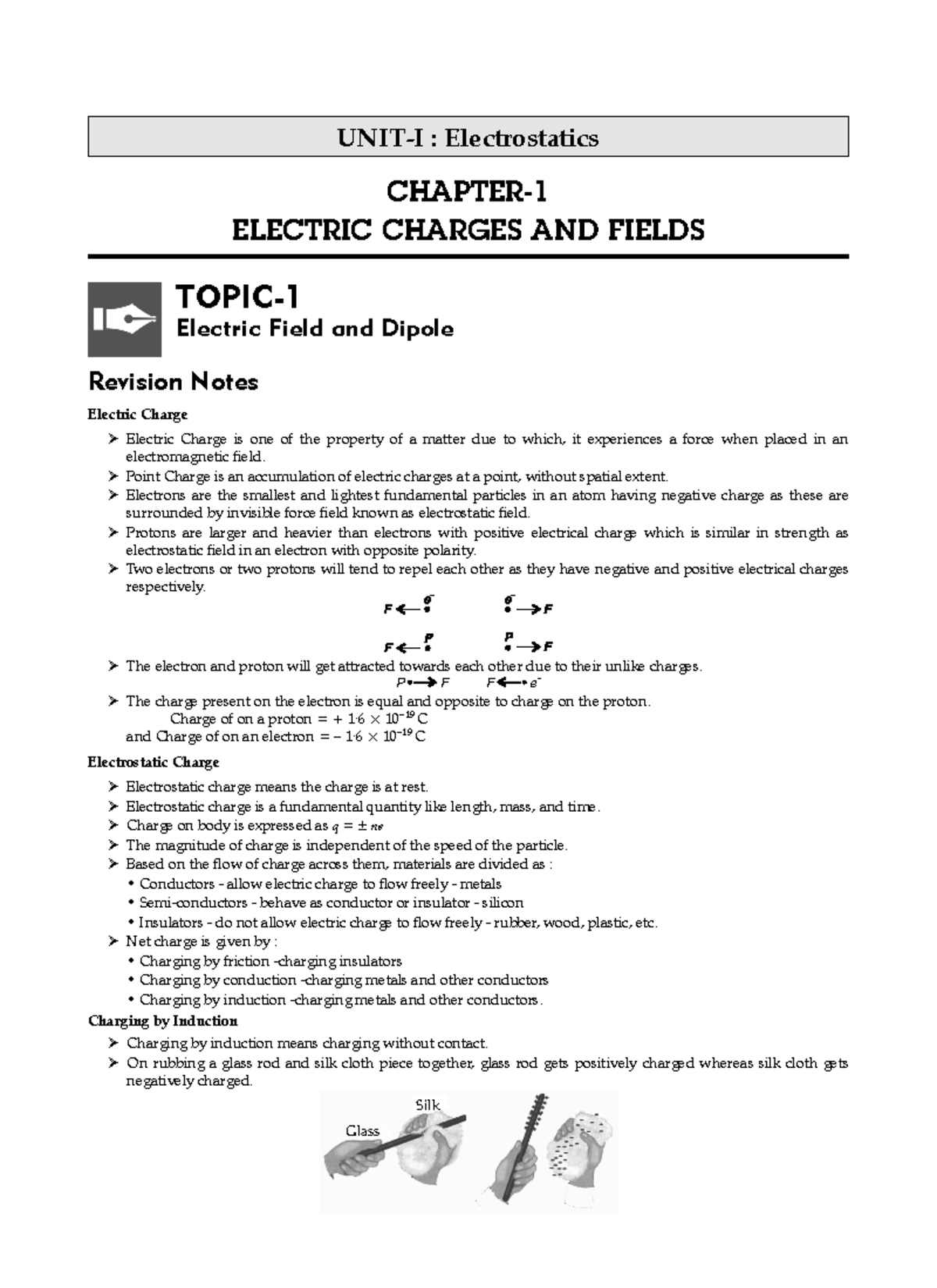 Physics Notes - UNIT-I : Electrostatics CHAPTER- ELECTRIC CHARGES AND ...