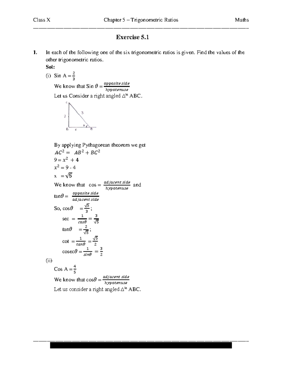 Chapter 5 Trigonometric Ratios - Exercise 5. In each of the following ...