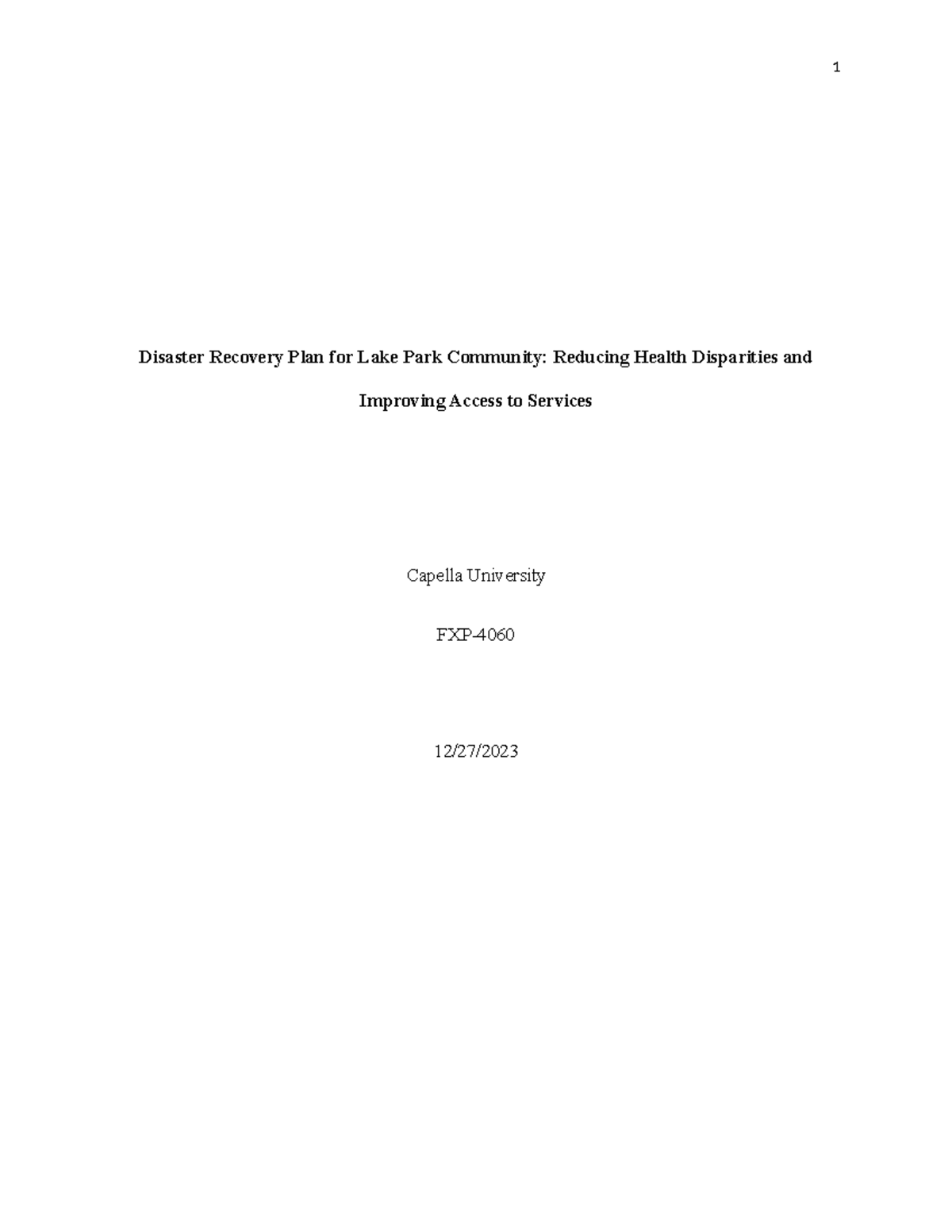 4060 3 abcd - essays - Disaster Recovery Plan for Lake Park Community ...