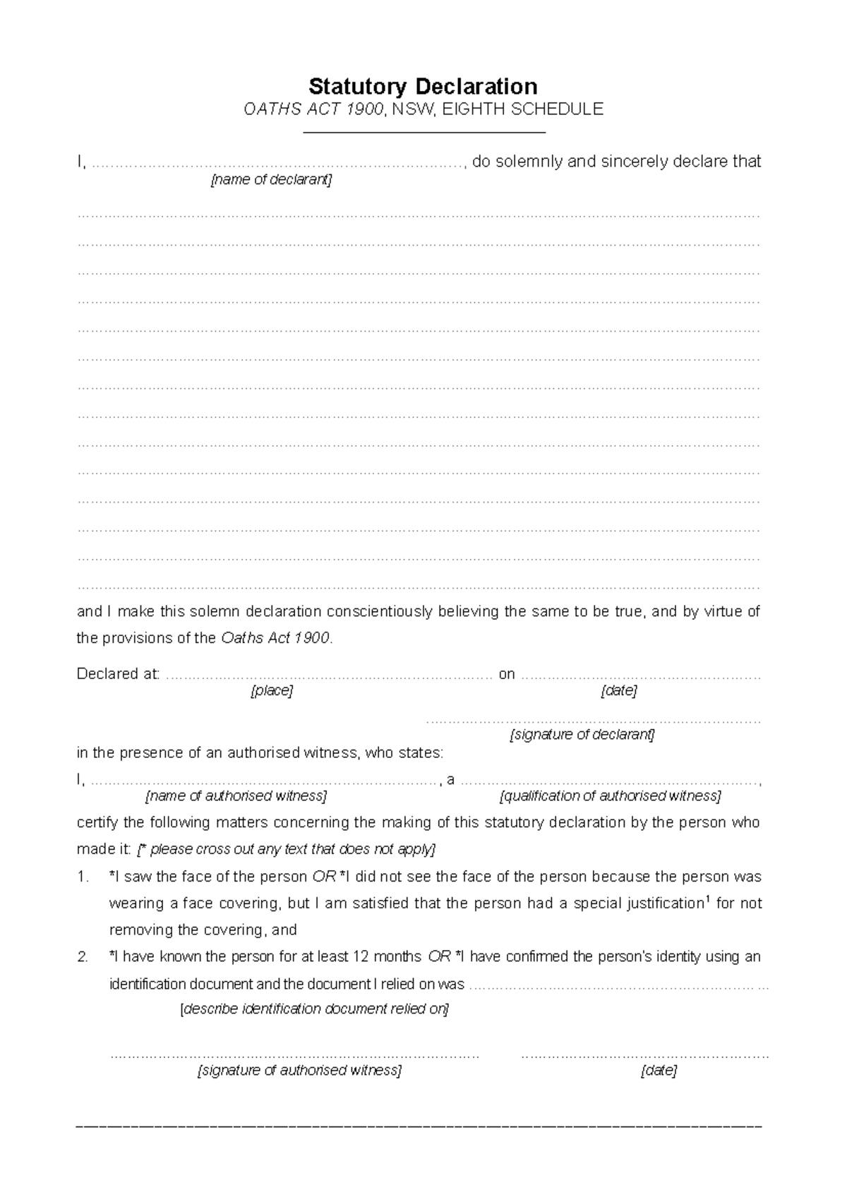 NSW-Statutory-Declaration - Statutory Declaration OATHS ACT 1900, NSW ...