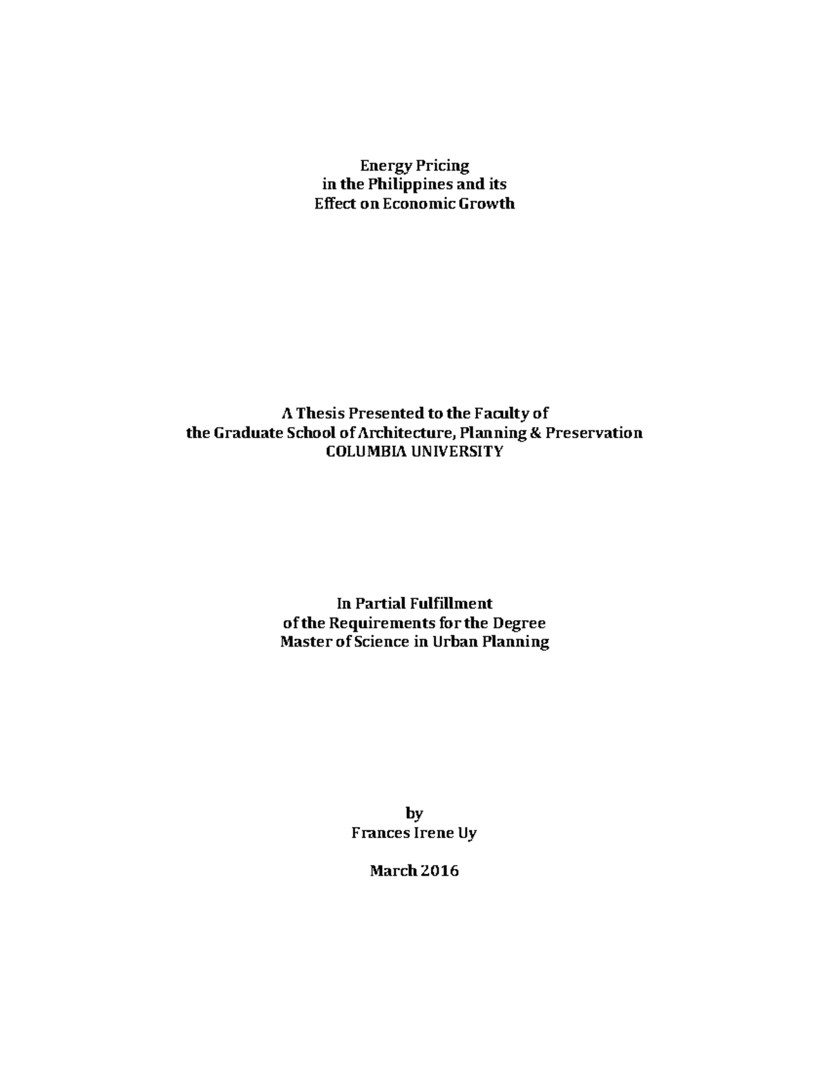 Uy Frances Irene Gsappup 2016 Thesis - Energy Pricing in the ...