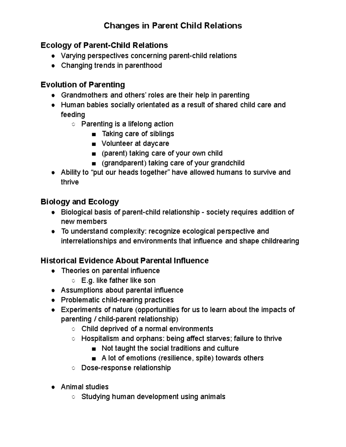Class 2 - Changes in Parent Child Relations - Changes in Parent Child Relations Ecology of - Studocu