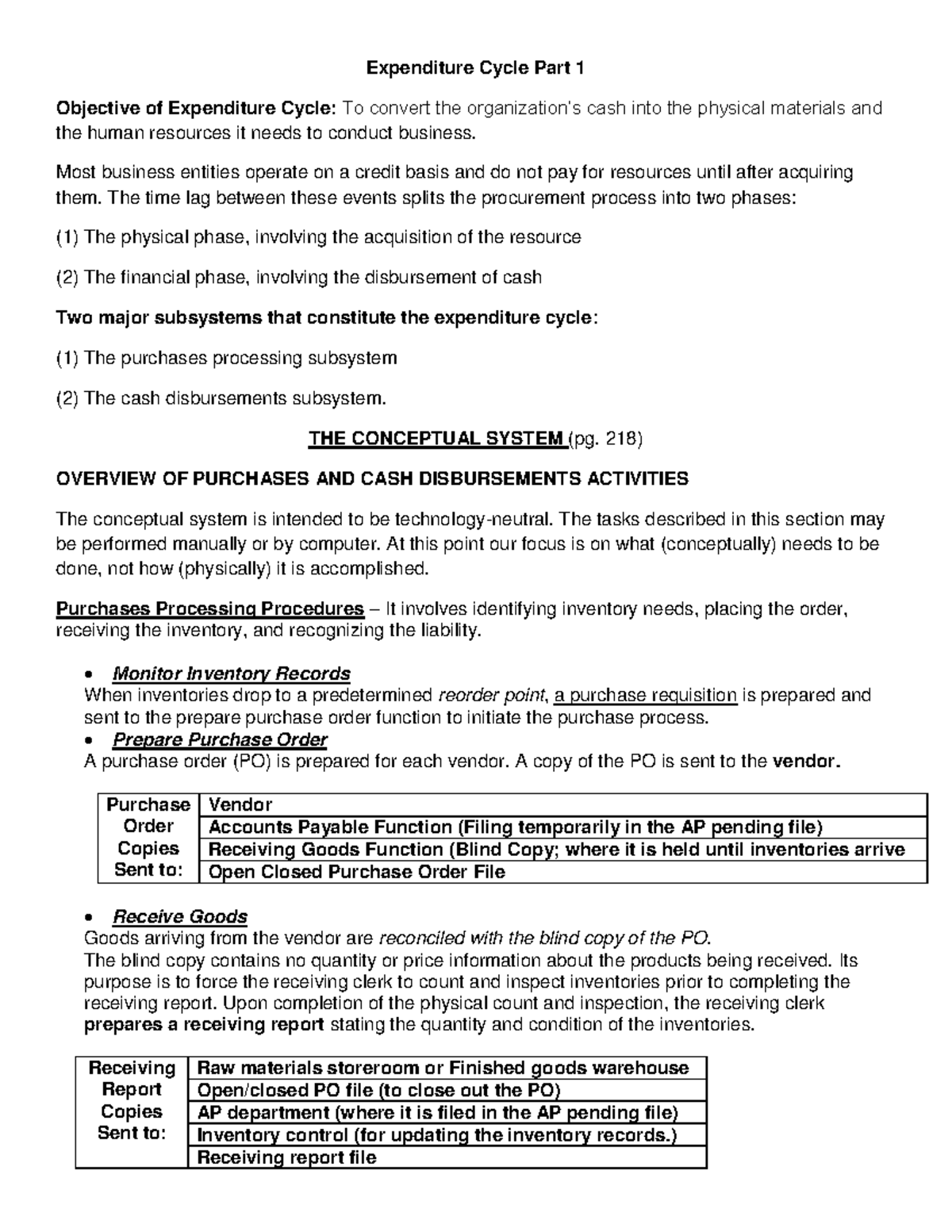 Expenditure Cycle Part 1 and 2 Reviewer - Expenditure Cycle Part 1 ...