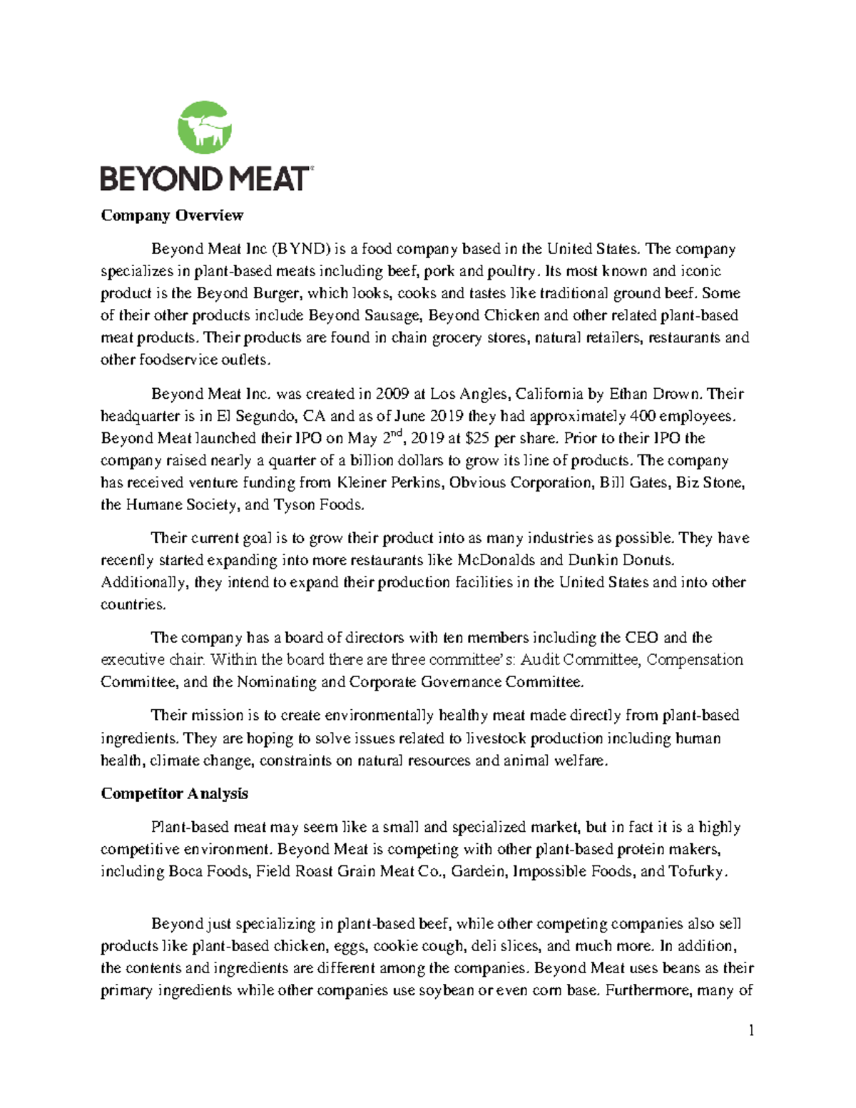 Beyond meat - overview - Company Overview Beyond Meat Inc (BYND) is a ...