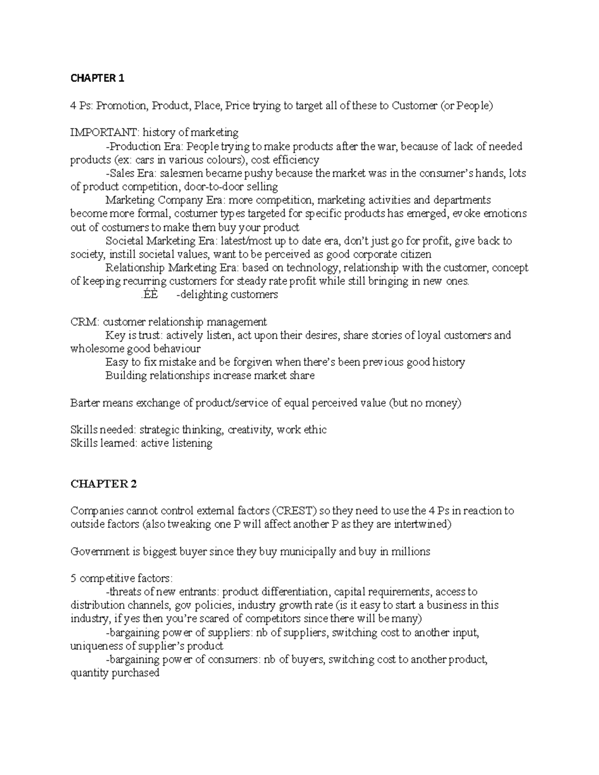 Marketing notes - CHAPTER 1 4 Ps: Promotion, Product, Place, Price ...