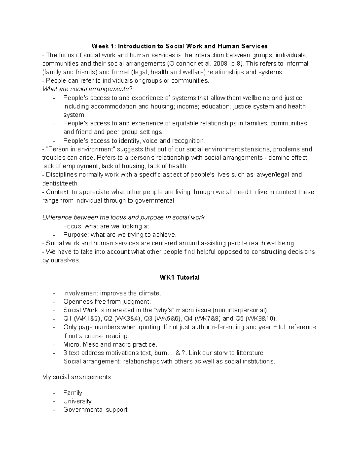 SWK172 Week 1 Notes - Week 1: Introduction to Social Work and Human ...