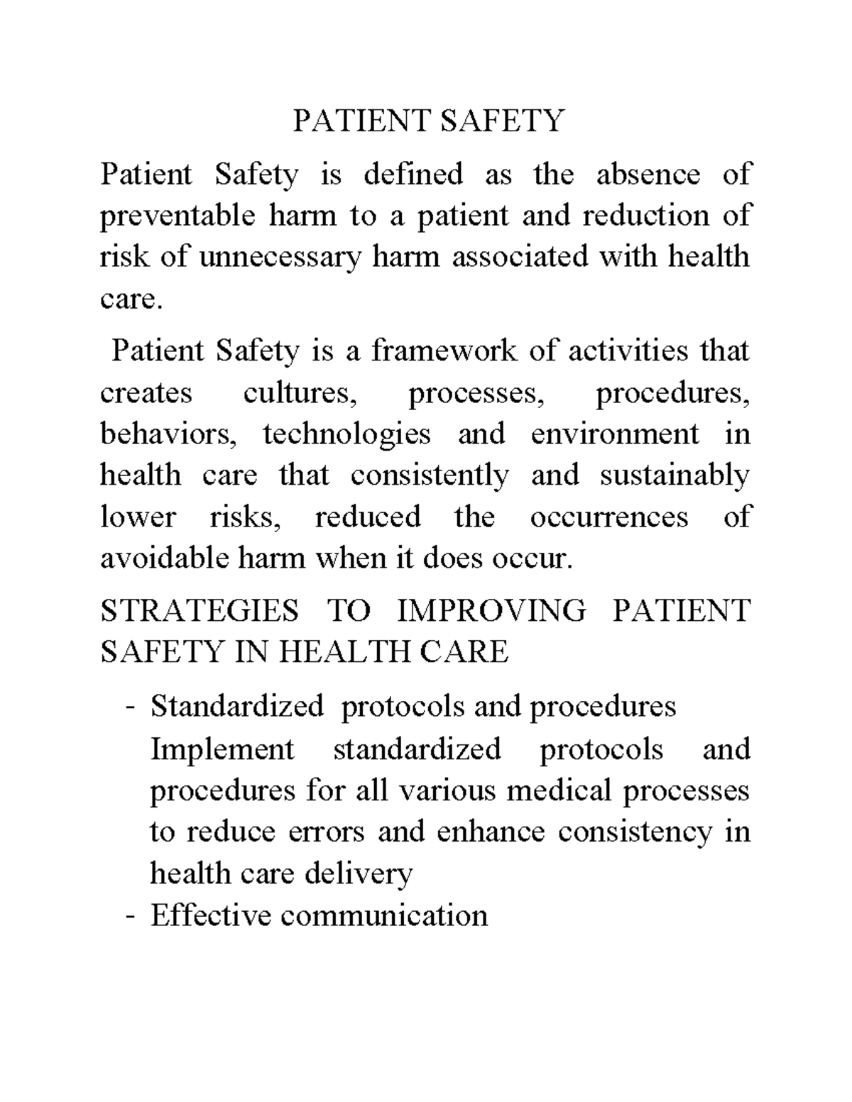 Patient Safety - PATIENT SAFETY Patient Safety is defined as the ...