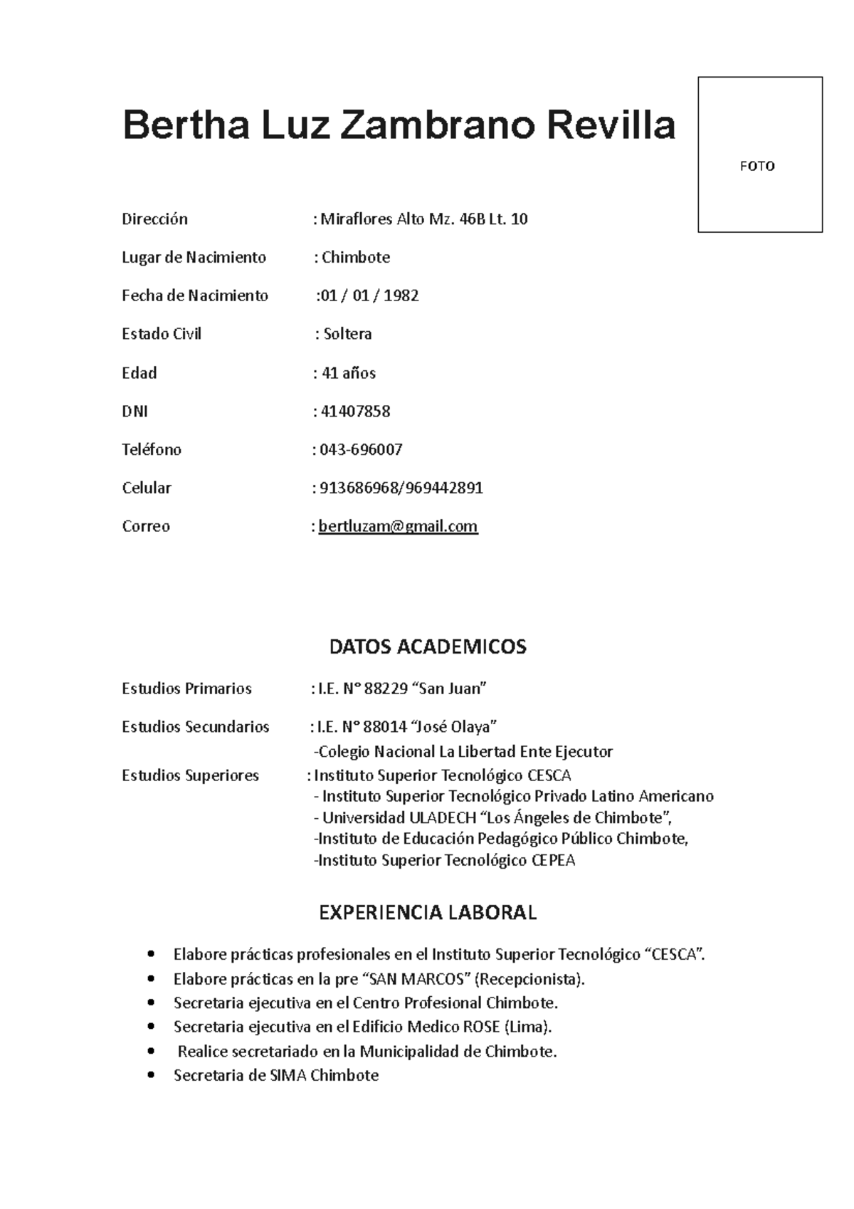 Modelo DE CV - apuntes - Bertha Luz Zambrano Revilla Dirección ...