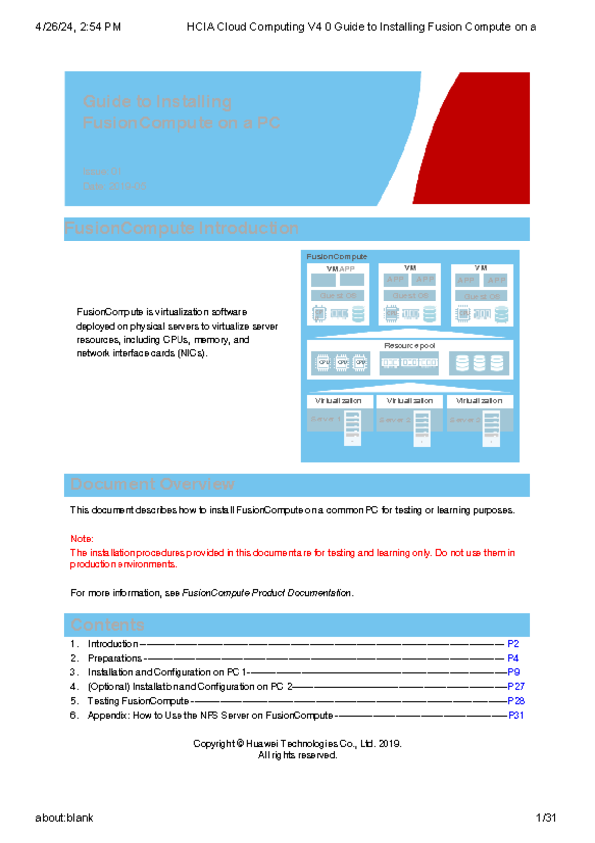 HCIA Cloud Computing V4 0 Guide to Installing Fusion Compute on a - Document Overview This ...