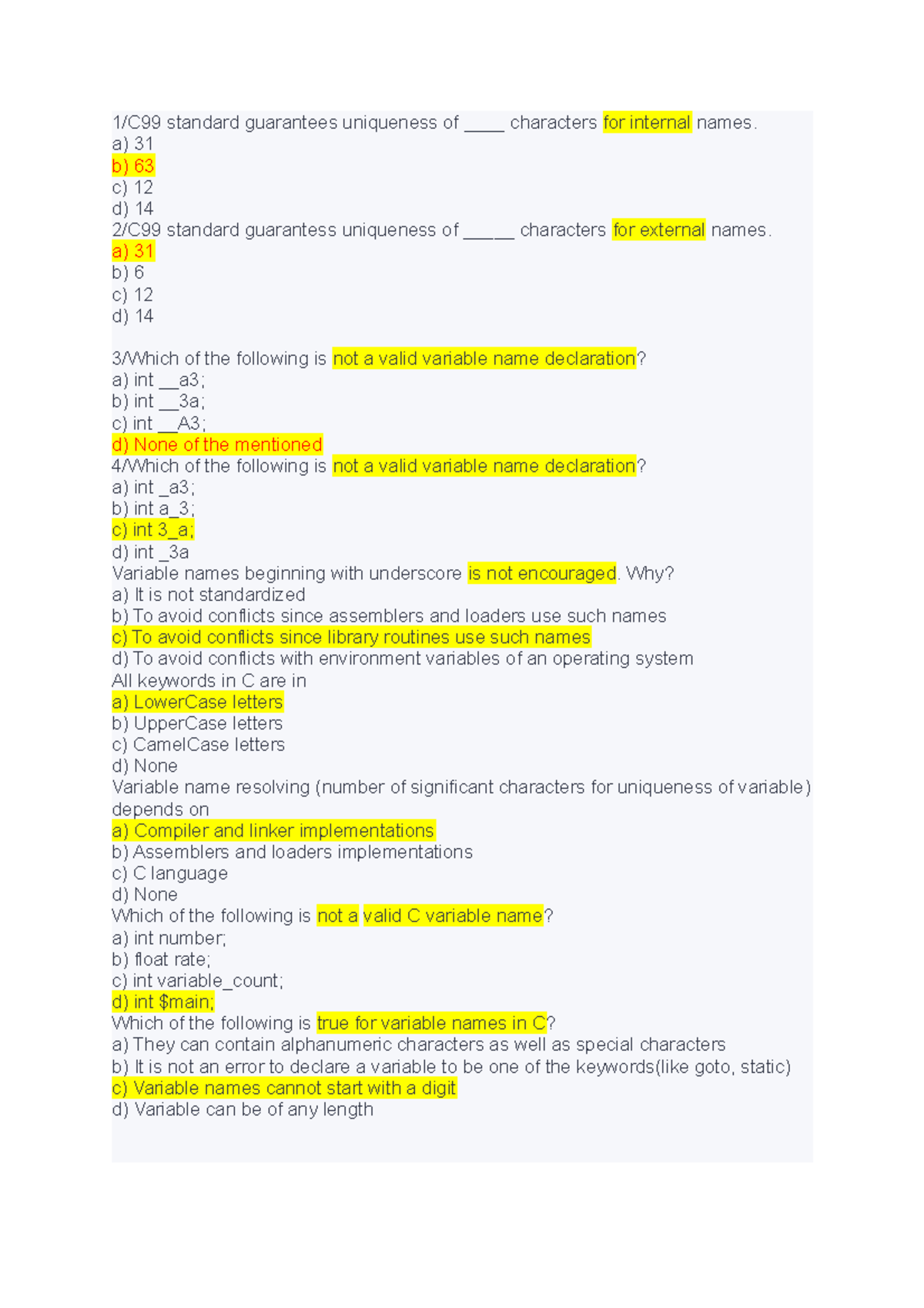 PRF - PRF - 1/C99 standard guarantees uniqueness of ____ characters for ...