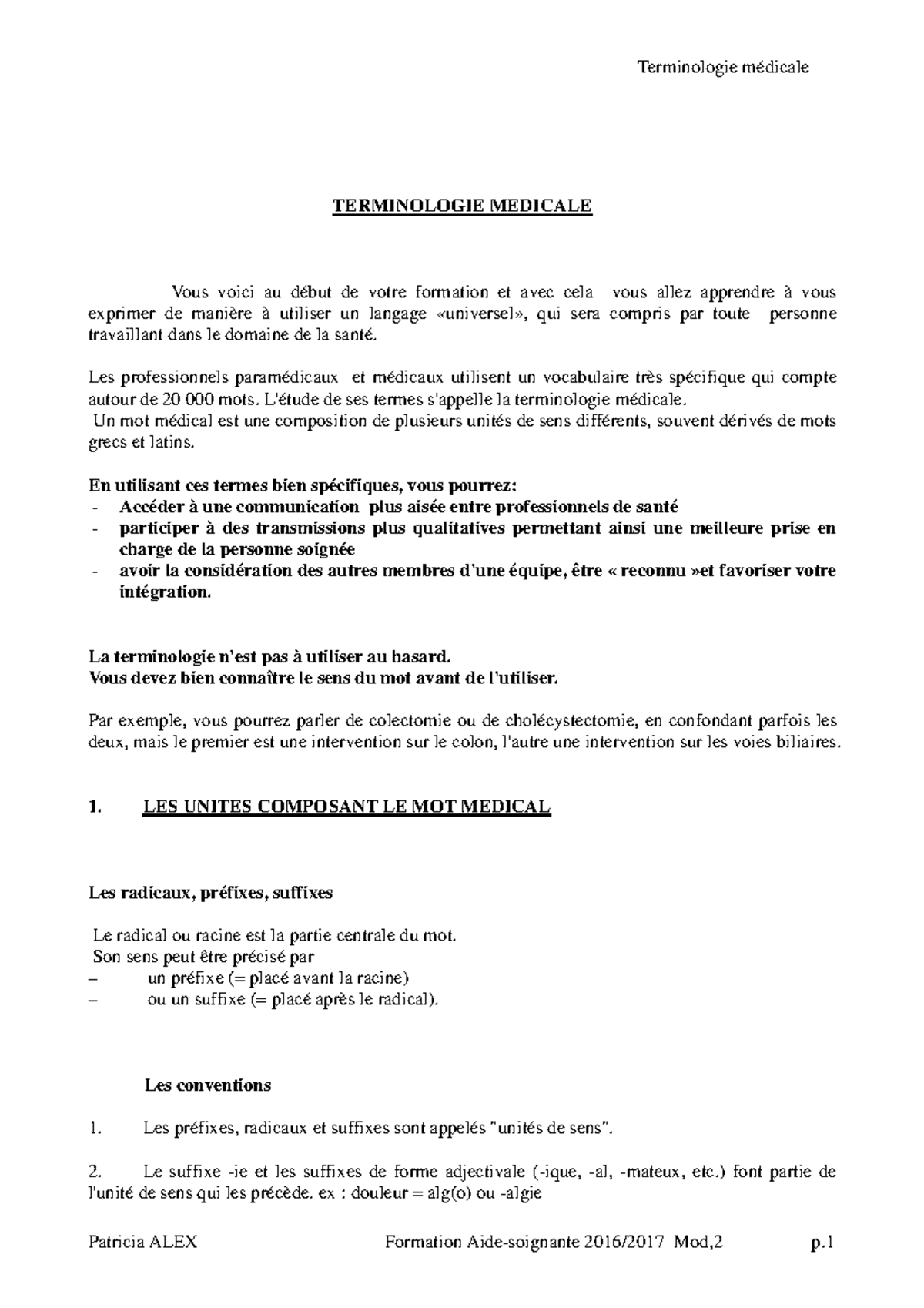 Cours sur la terminologie medicale - Terminologie médicale Patricia ...