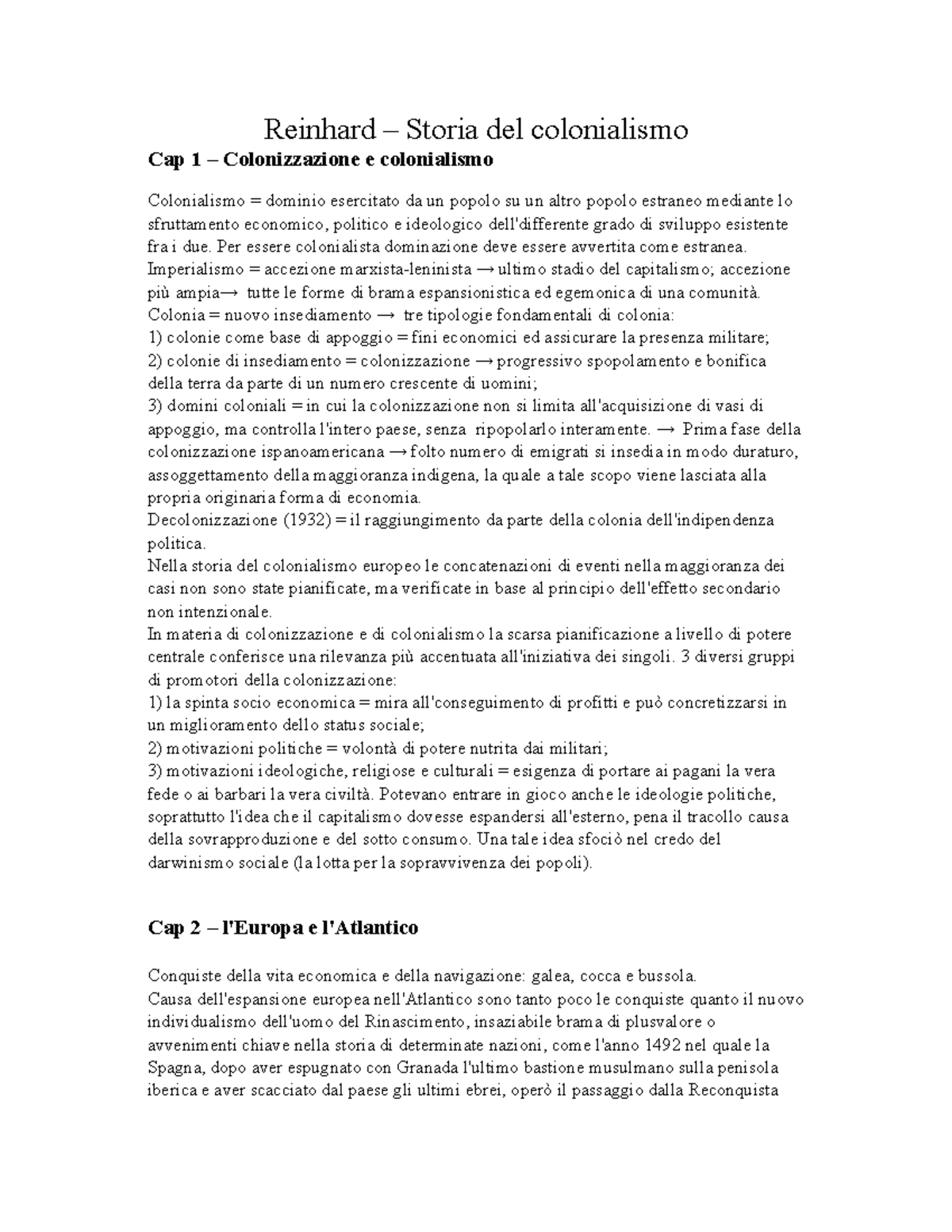 Riassunto Storia del colonialismo - Reinhard Storia del colonialismo ...