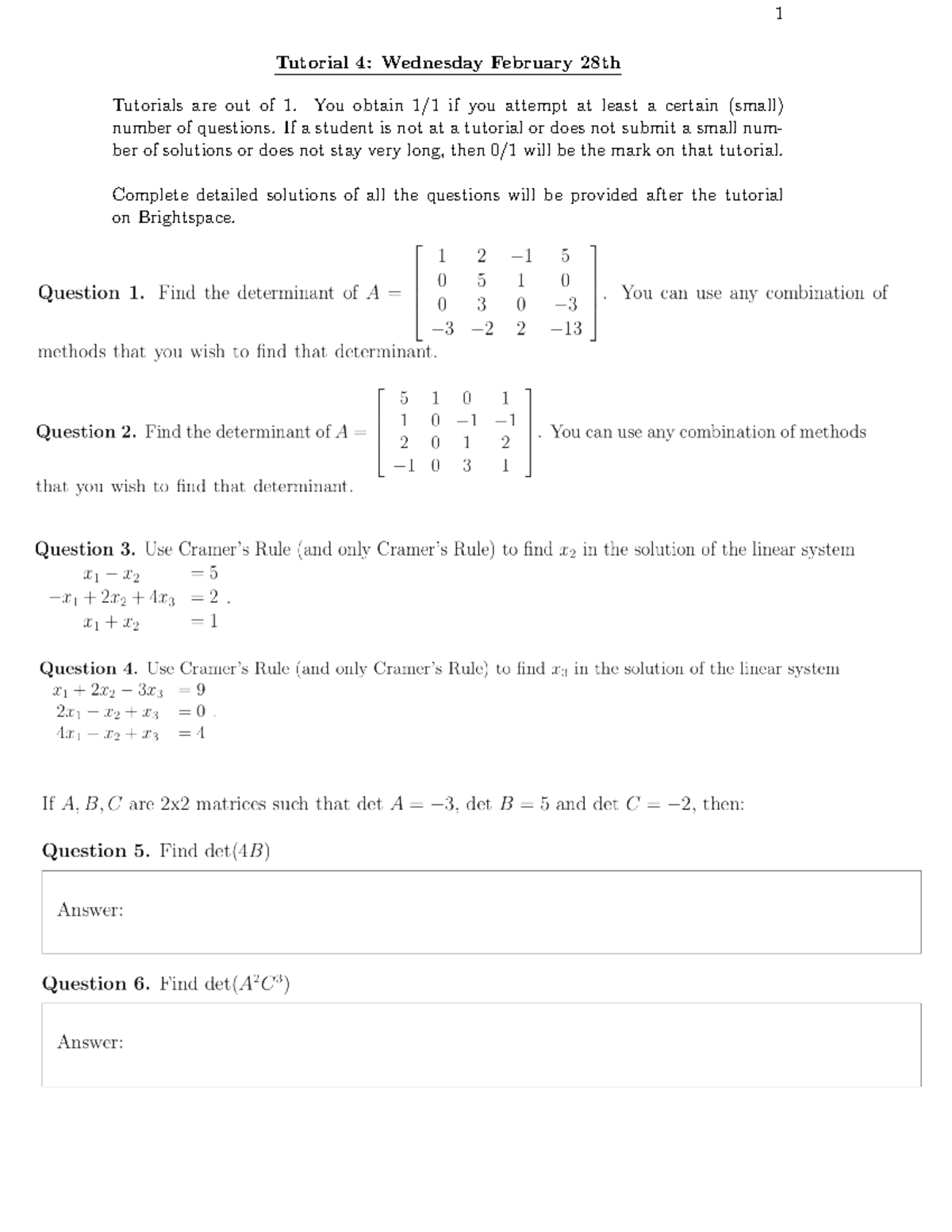 Tutorial 4 - modulo no 18 - 1 Tutorial 4: Wednesday February 28th Tutorials are out of 1. You ...
