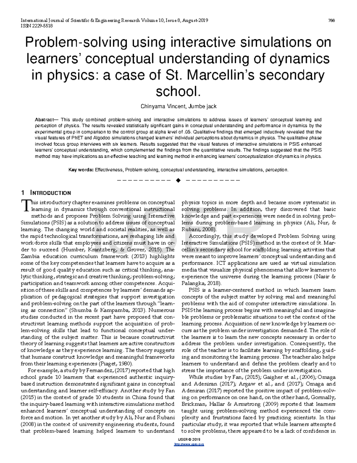 Problem solving using interactive simulations on learners conceptual understanding of dynamics ...