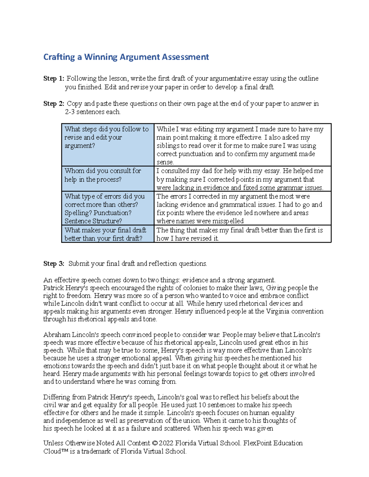 Crafting argument assess rubric - Crafting a Winning Argument ...