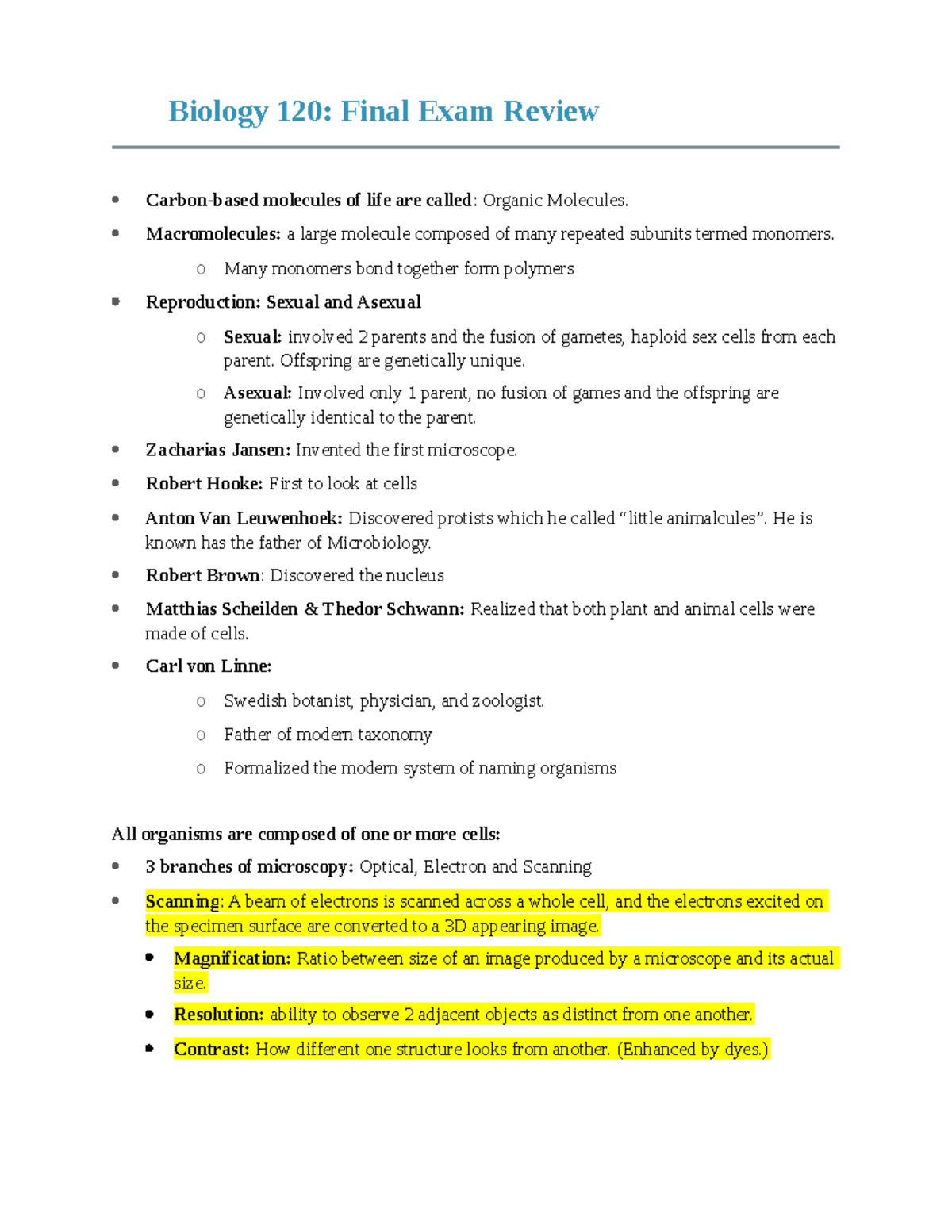 Biology 120 Final Exam Review.docx - Chem 115.3 - U of S - Studocu