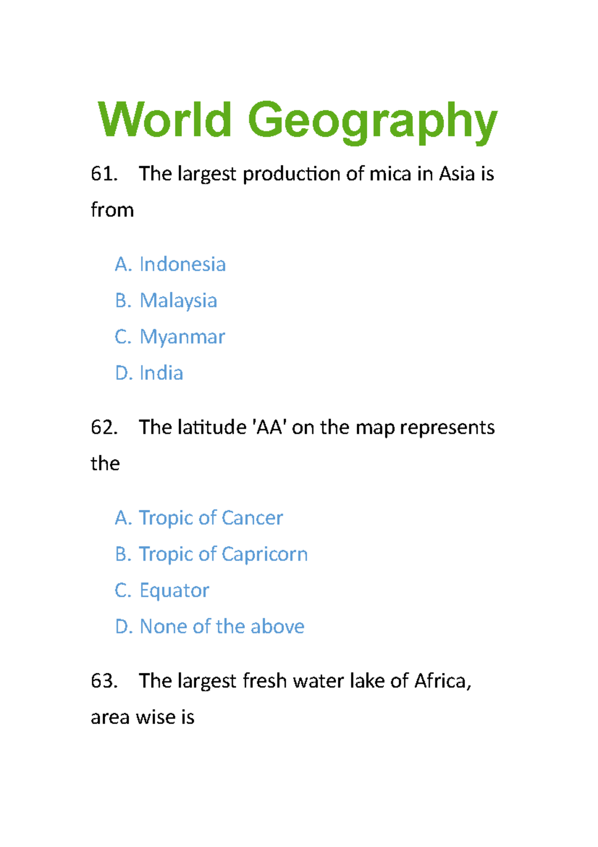 World Geography work18 - World Geography The largest production of mica ...
