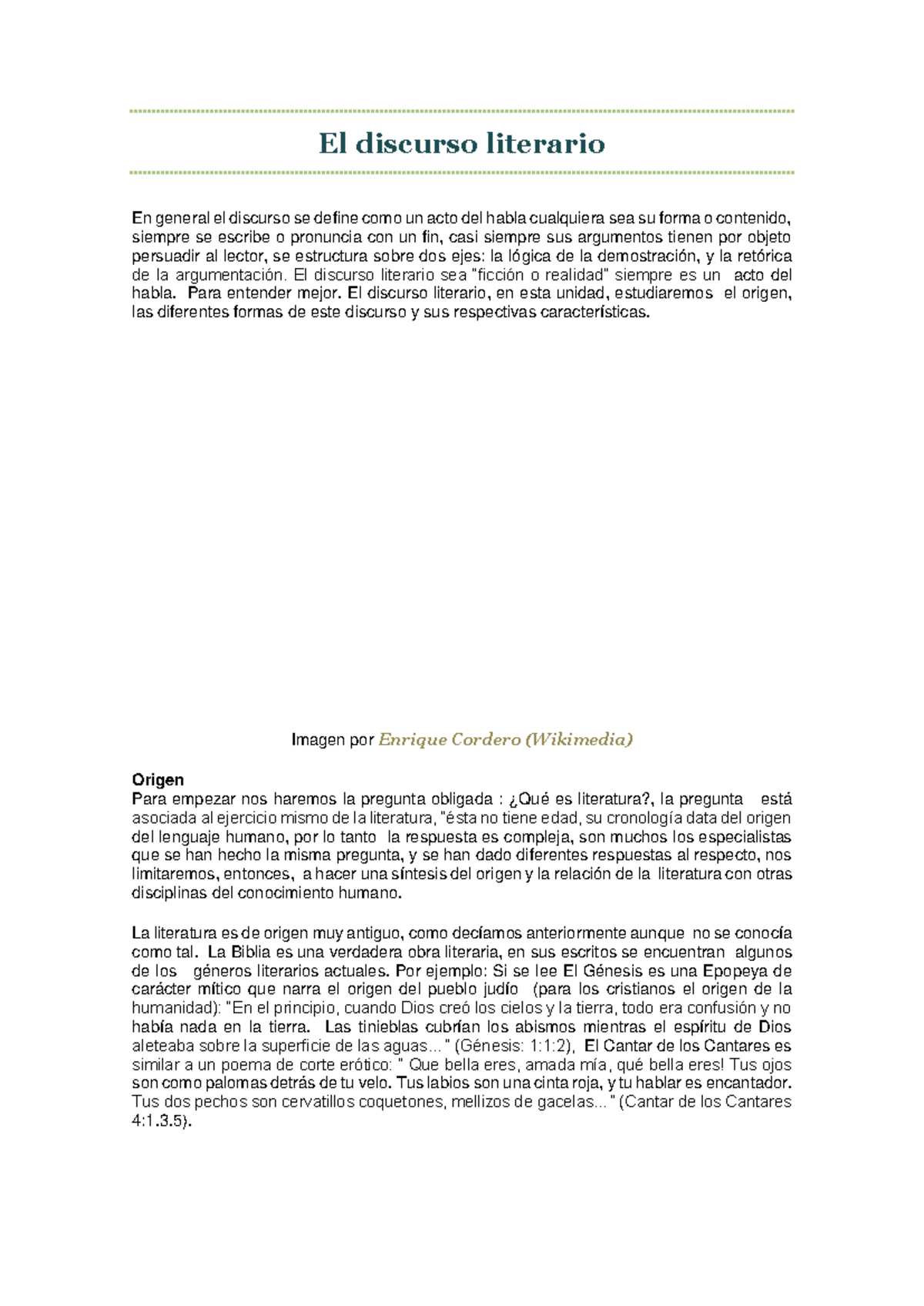 El discurso literario T1U2 - El discurso literario En general el ...