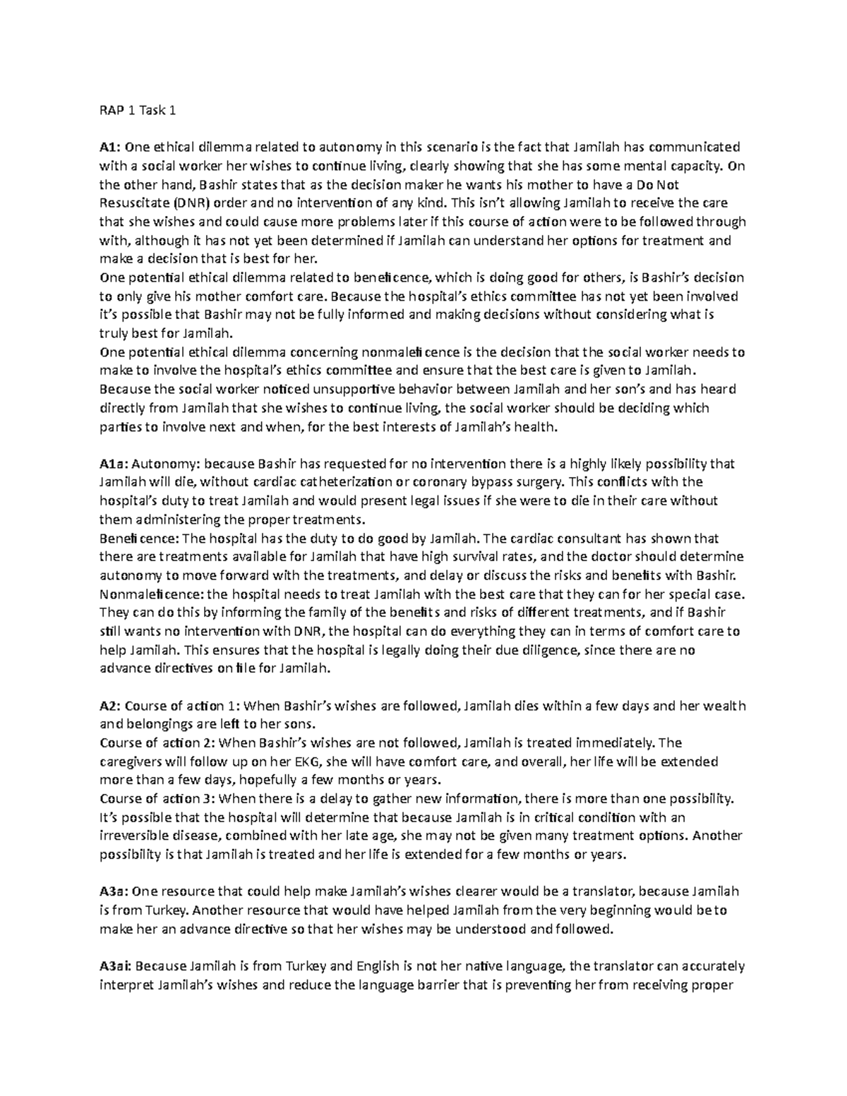 WGU - C426 - Healthcare Values and Ethics - RAP1 TASK 1 - RAP 1 Task 1 ...