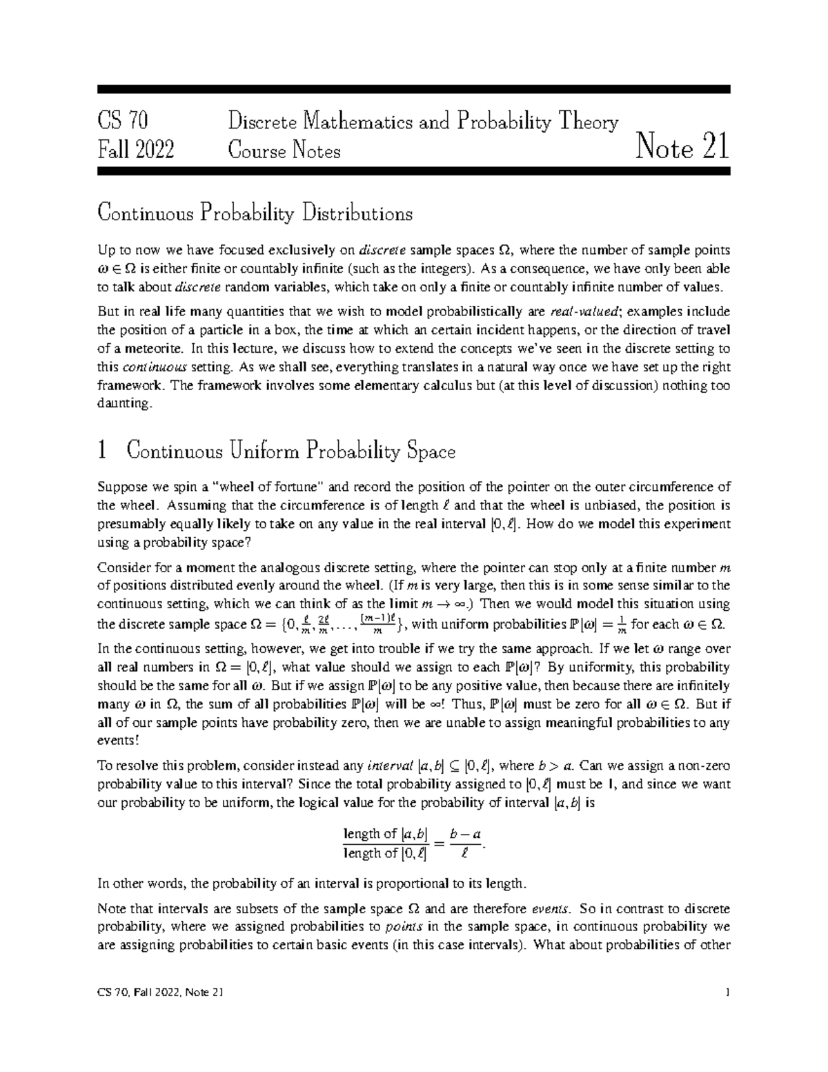 Notes 21 (CS70) - CS 70 Discrete Mathematics and Probability Theory ...