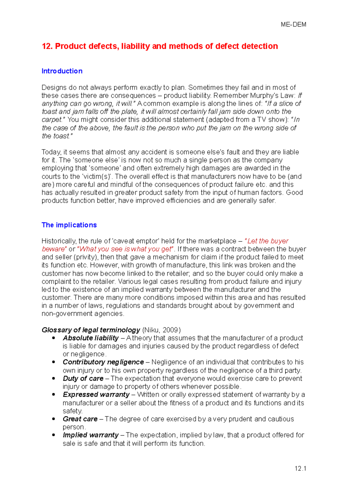 Design for Manufacture notes from lecture 12 - ME-DEM 12. Product ...