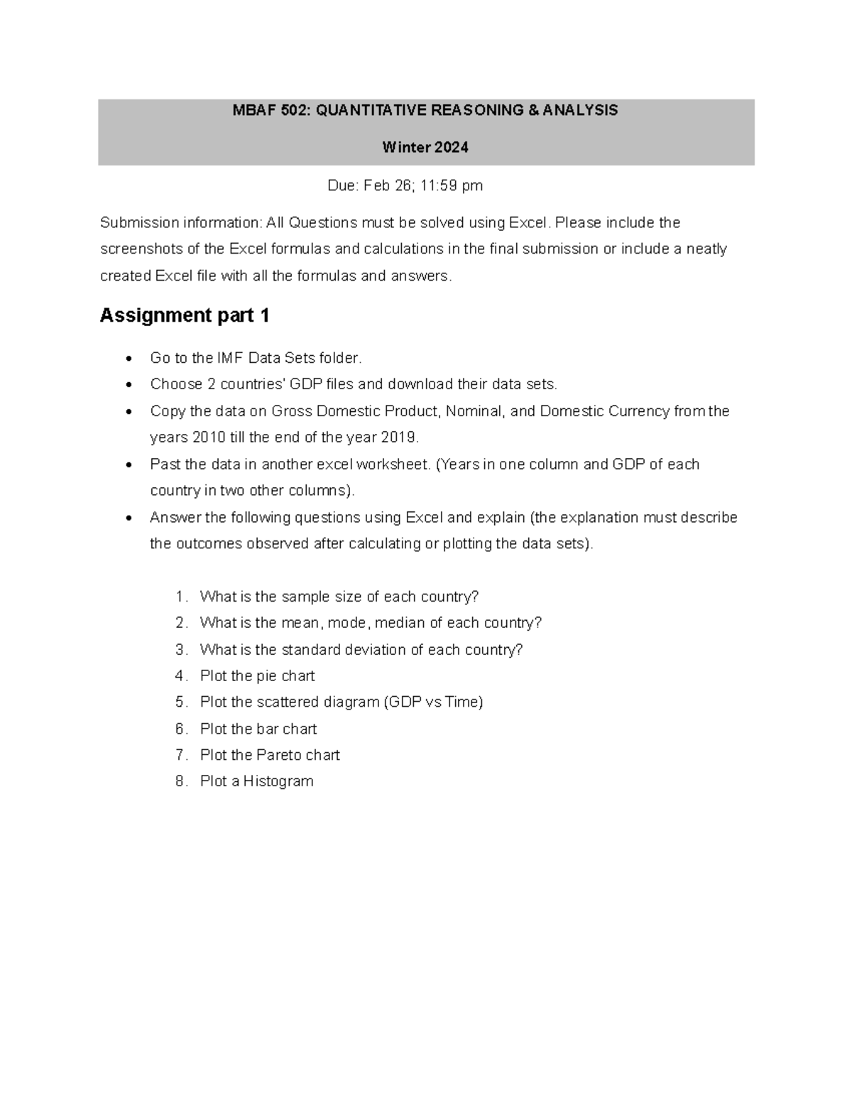 MBAF 502 Individual Assignment - MBAF 502: QUANTITATIVE REASONING ...