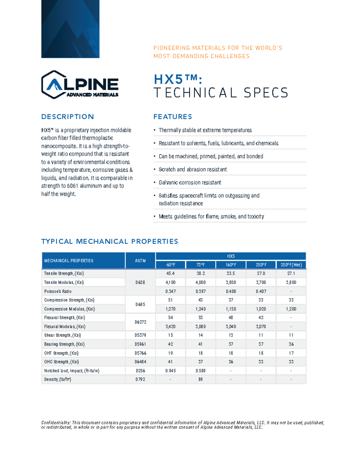 Alpine HX5Tech Specs - Material data sheet for homework assignment - D ...