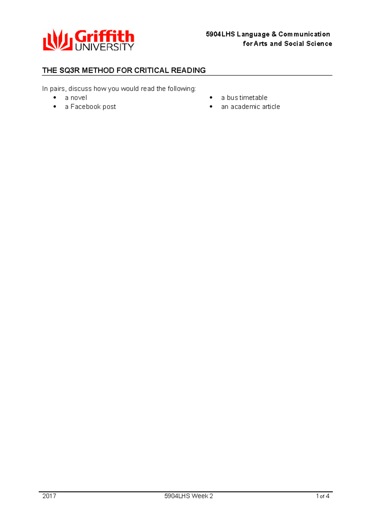 5904LHS Week 2 The SQ3R Method for Critical Reading - 5904LHS Language ...
