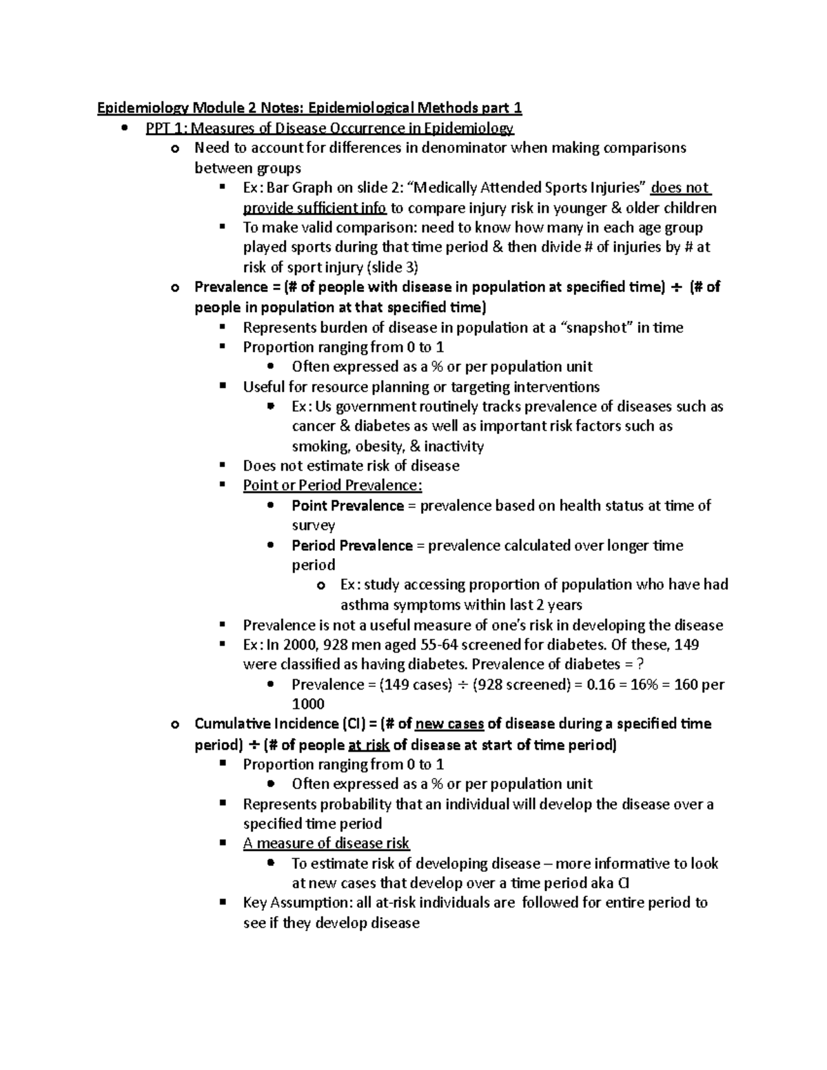 Epi Quiz 2 Week 2 Notes - Epidemiology Module 2 Notes: Epidemiological ...
