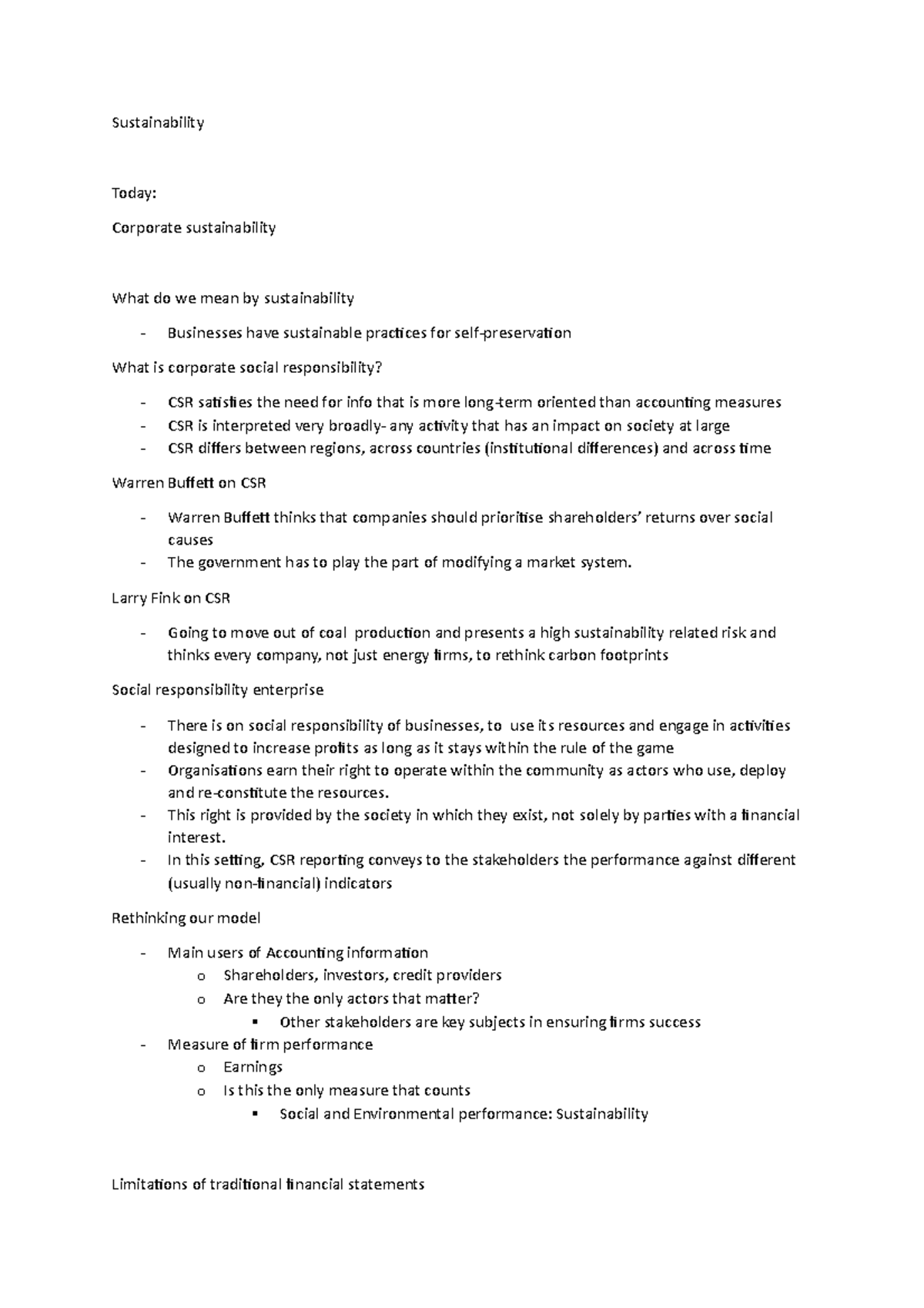 BSB107 Lecture Week 10 - Sustainability Today: Corporate sustainability ...