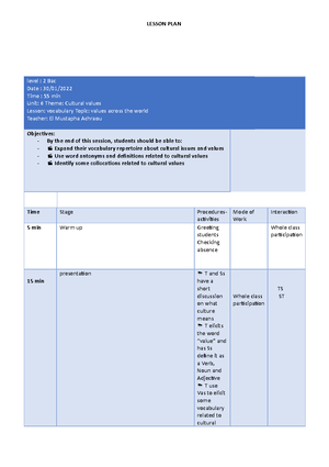 Ecrif Lesson Plan - Timing: 55 minutes Date: Level: 1 Year Bac Unite ...