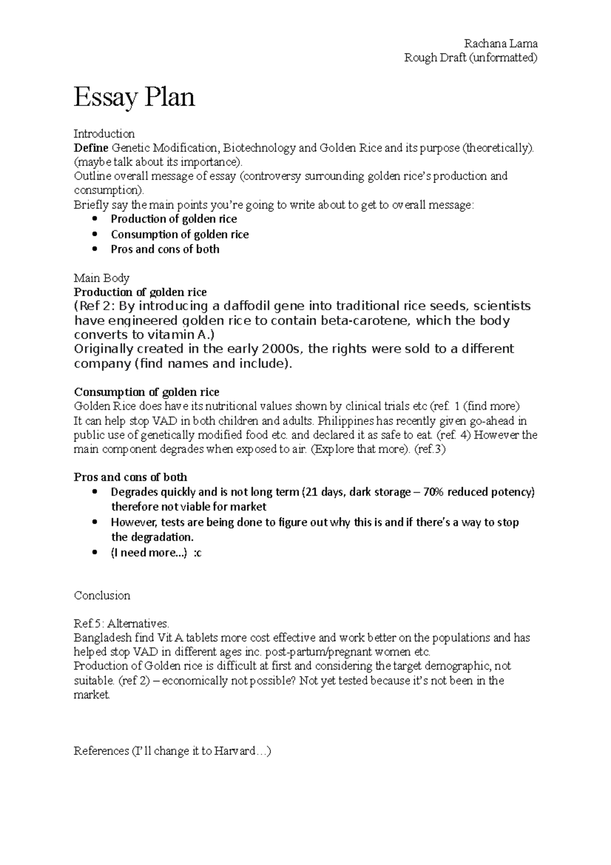 Essay Plan - Rough Draft (unformatted) Essay Plan Introduction Define ...