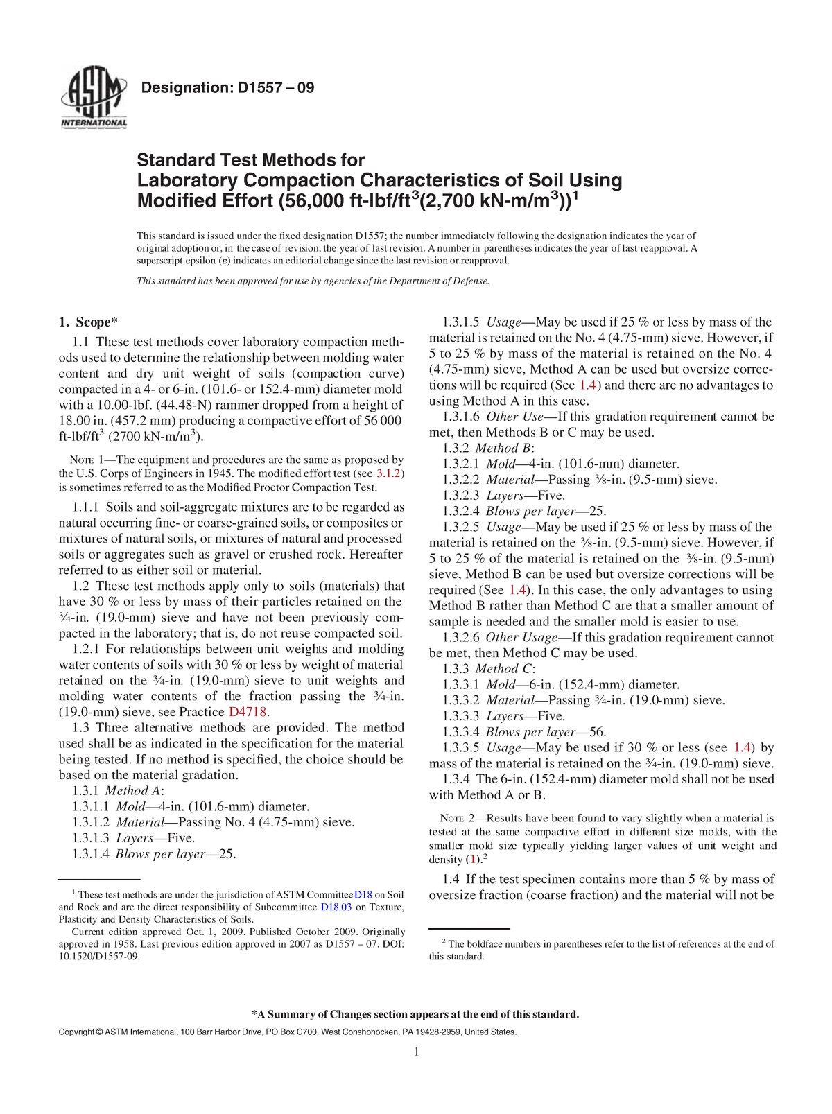 ASTM D1557-09 Compactacion - Designation: D1557 – 09Designation: D1557 ...
