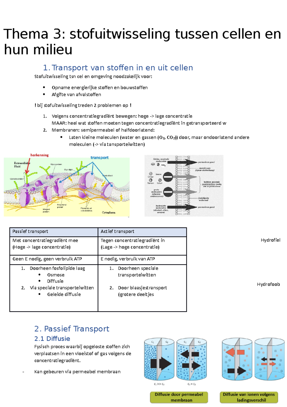 Thema 3 sv - Thema 3: stofuitwisseling tussen cellen en hun milieu 1 ...