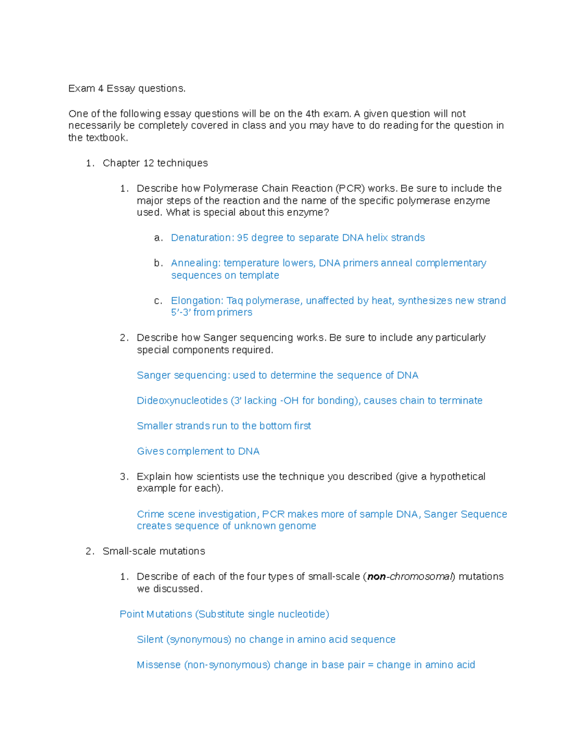 Exam 4 Essay questions - Exam 4 Essay questions. One of the following ...