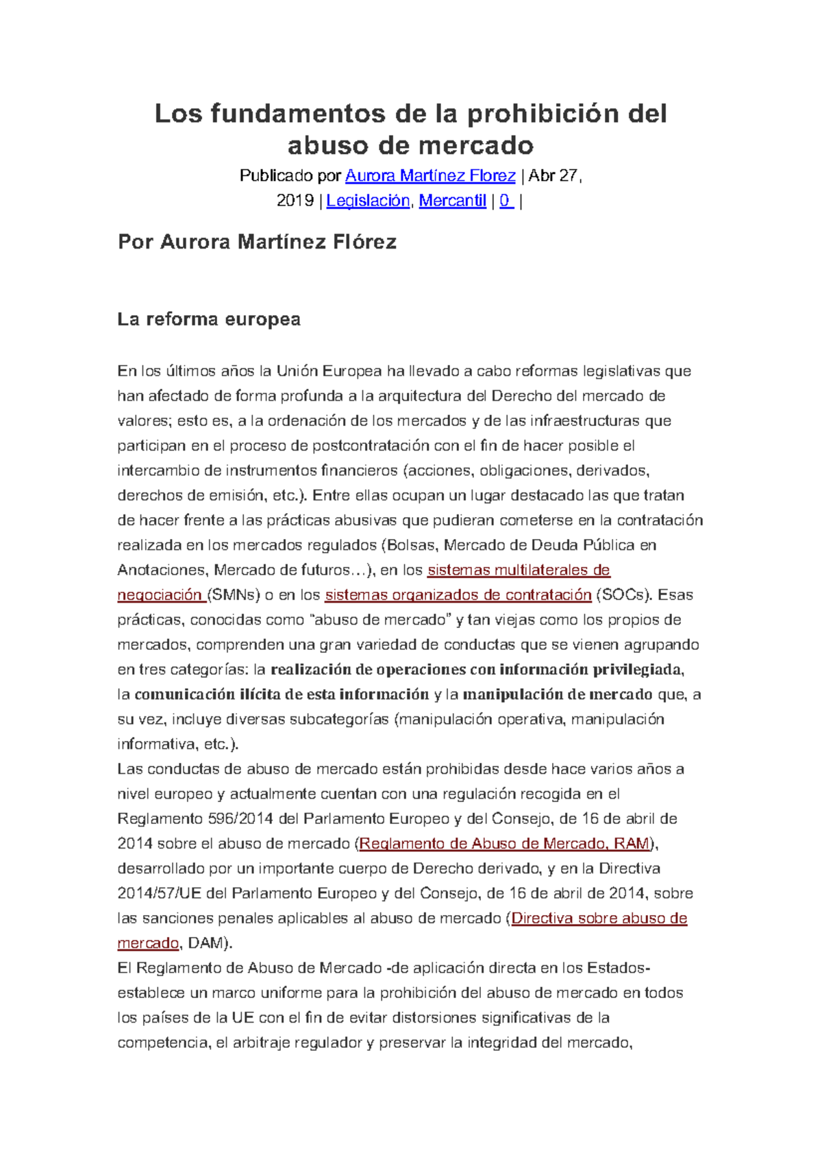 Los fundamentos de la prohibición del abuso de mercado - Los fundamentos de la prohibición del ...