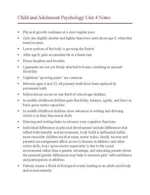 Child and Adolescent Psychology Unit 8 Assignment - Development of Self ...