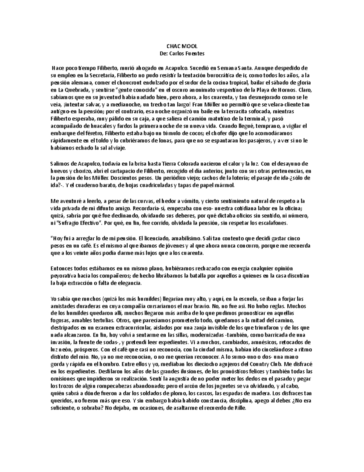 CHAC MOOL cuento - CHAC MOOL De: Carlos Fuentes Hace poco tiempo ...