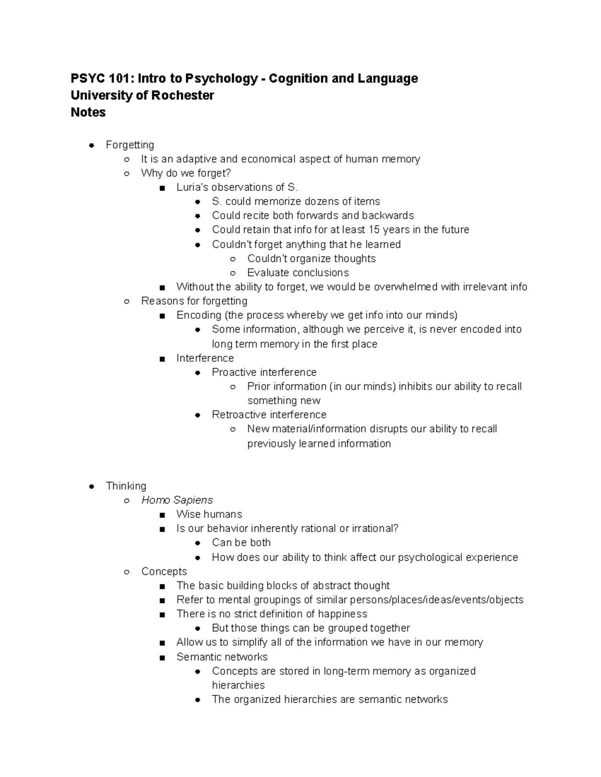 Psy 101 Cognition And Language Psyc 101 Intro To Psychology Cognition And Language