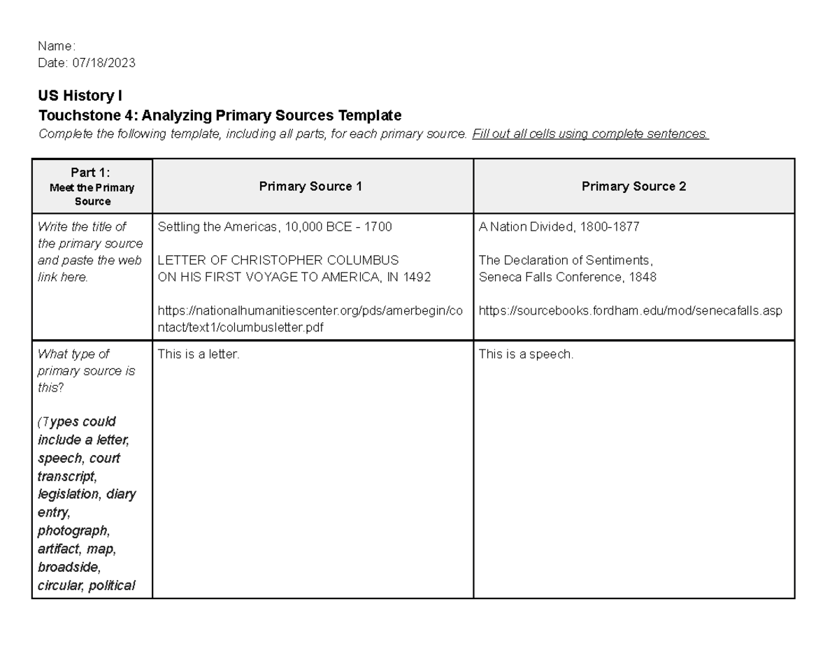 US History I Touchstone 4 - Name: Date: 07/18/ US History I Touchstone ...