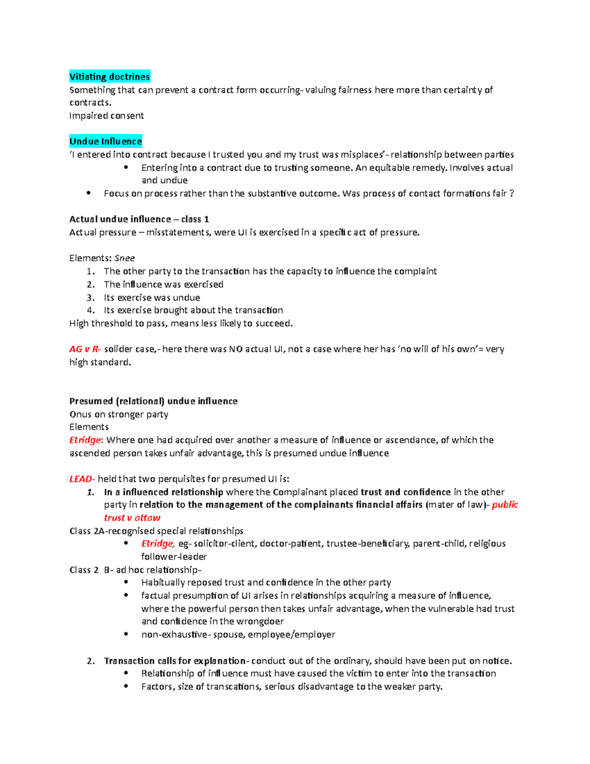 Vitiating doctrines- contract law content - Vitiating doctrines ...