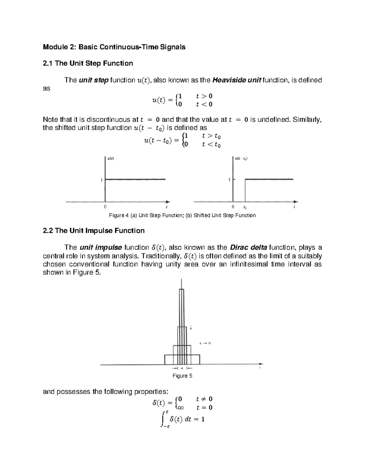 Module 2 Basic Continuous Time Signals Similarly The Shifted Unit Step Function 𝑢 𝑡 − 𝑡 0