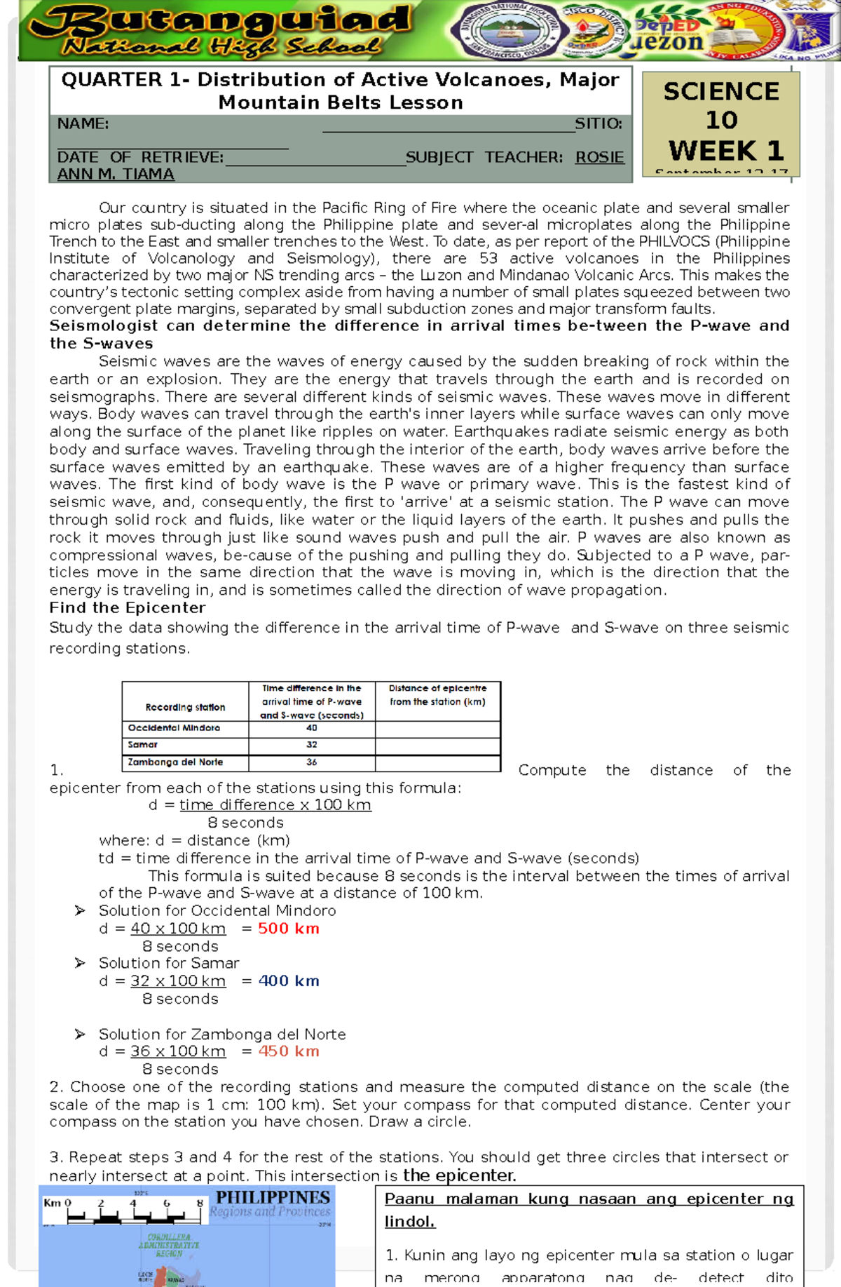G10 LAS W1 - help you in answering science - QUARTER 1- Distribution of ...