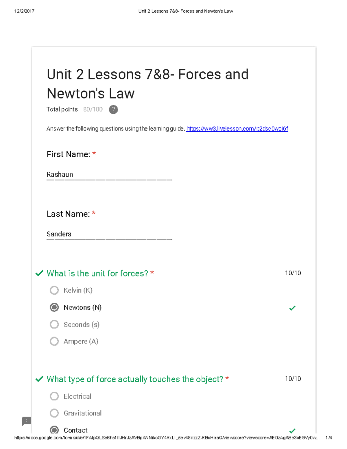 U2L7&8 Learning Guide - Chisholm - Unit 2 Lessons 7&8- Forces and ...