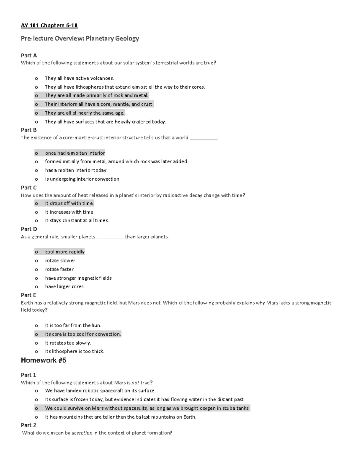 Ay 101 Chapters 6 10 Ay 101 Chapters 6 10 Pre Lecture Overview Planetary Geology Part A