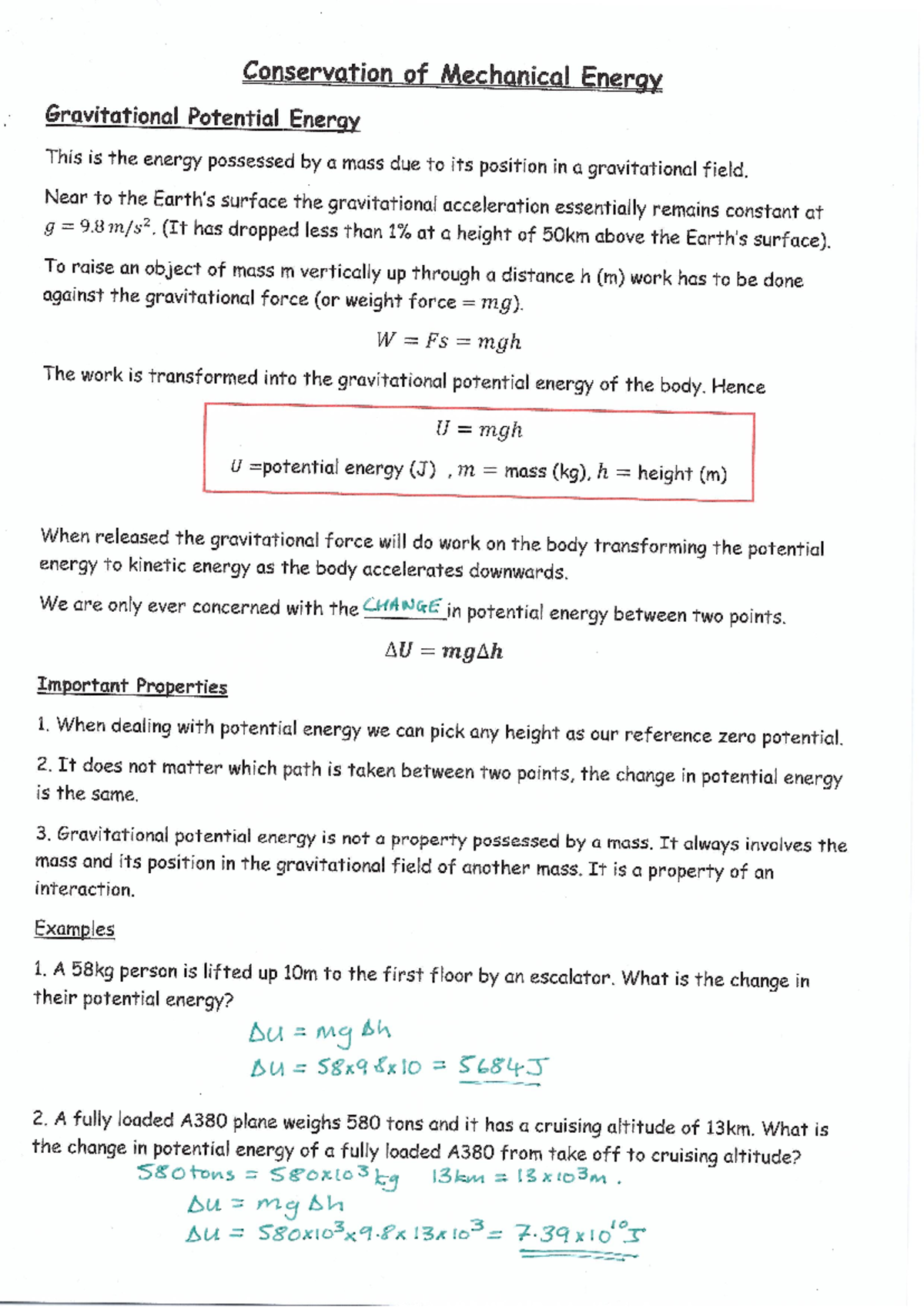 Conservation of Energy Worked Notes - Studocu