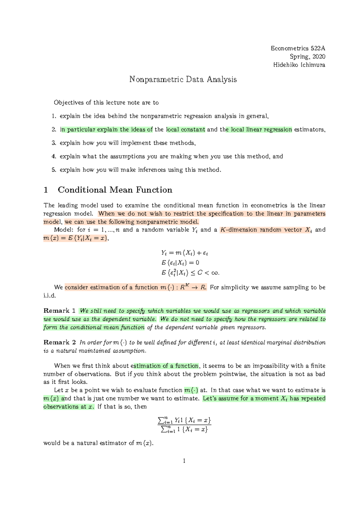 WEEK 2 Non parametric in R NOTES study - Econometrics 522A Spring, 2020 ...